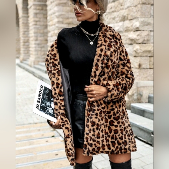 Jackets & Coats | New Luxe Leopard Print Faux Fur Fluffy Coat Jacket ...